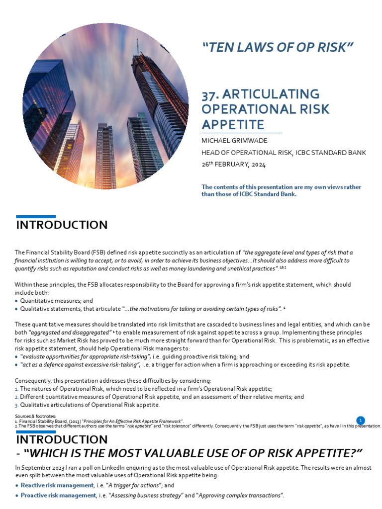 Articulating Operational Risk Appetite | PDF | Risk | Operational Risk
