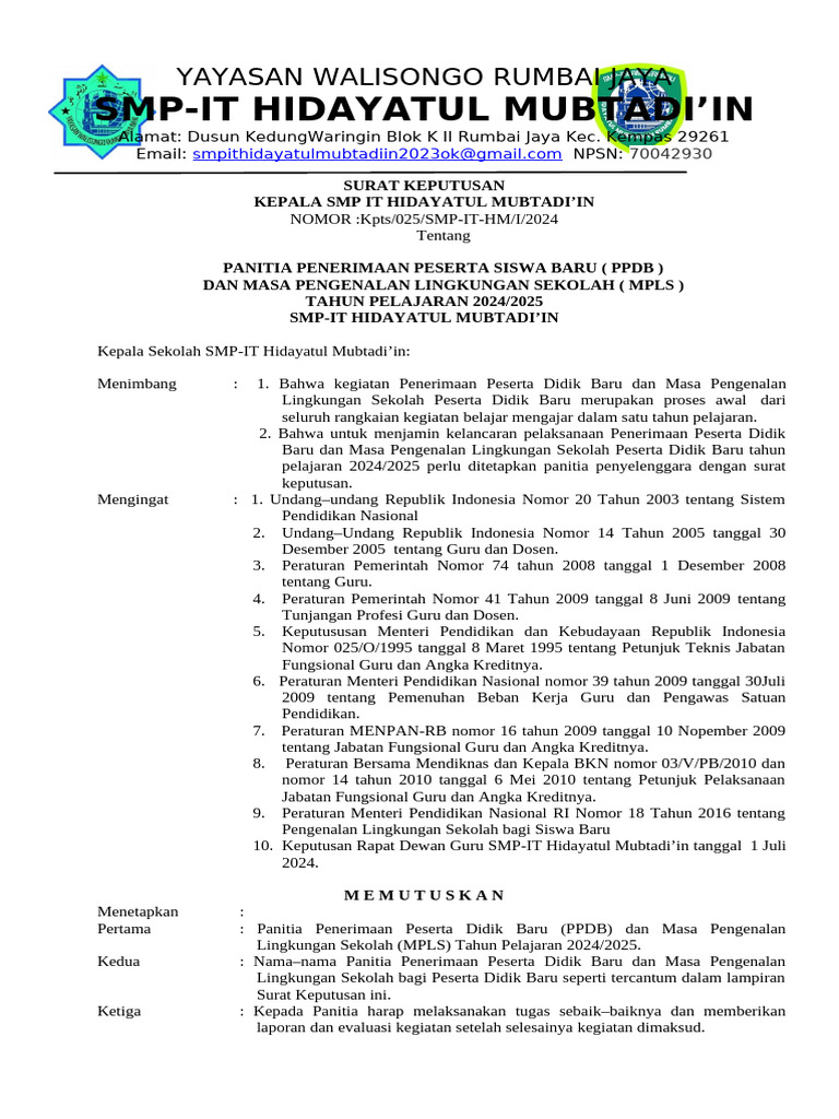 SK Panitia PPDB 2022 2023 New 1 | PDF