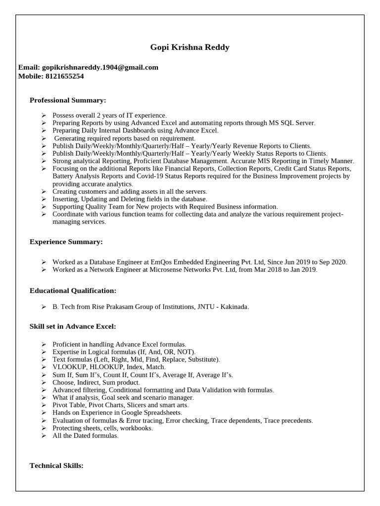 Gopi Resume 2 Years Exp | PDF