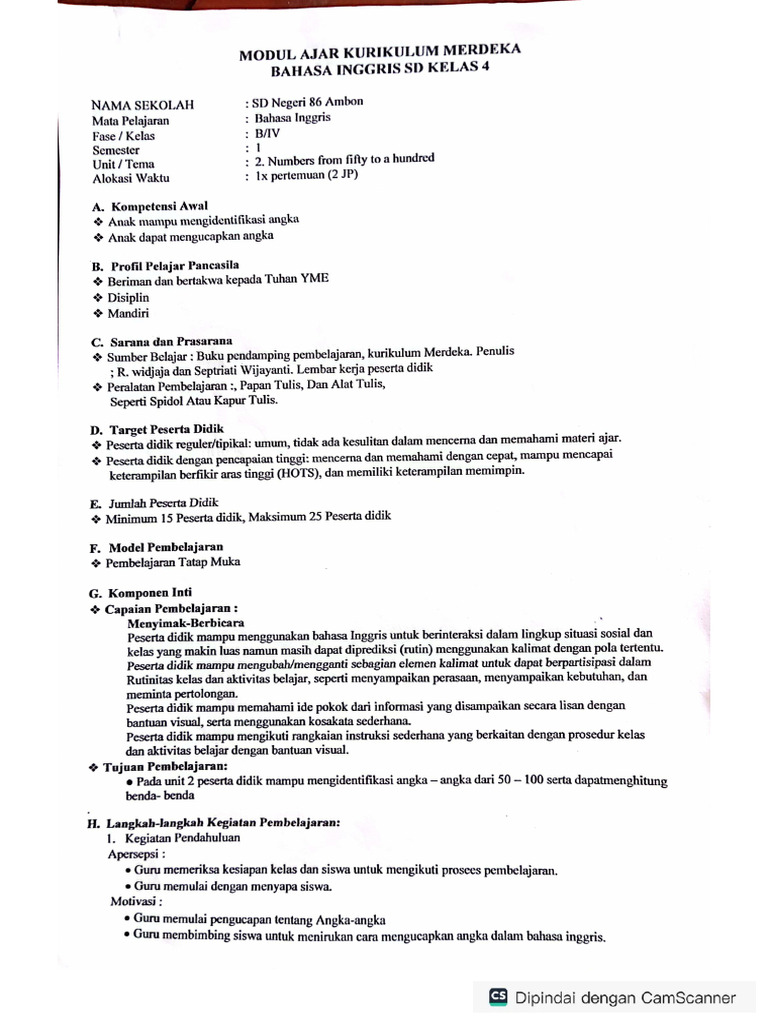 Mem Thari - Modul Ajar Bah - Ingg Kelas IV | PDF