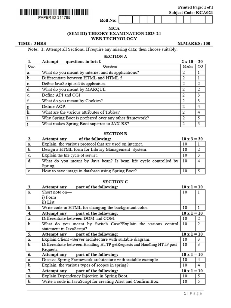 Mca 3 Sem Web Technology Kca021 Mar 2024 | PDF Mca 3 Sem Web Technology Kca021 Mar 2024 | PDF