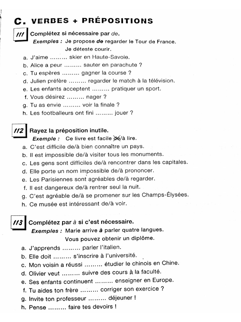 Prepositions Des Verbes - Grammaire | PDF