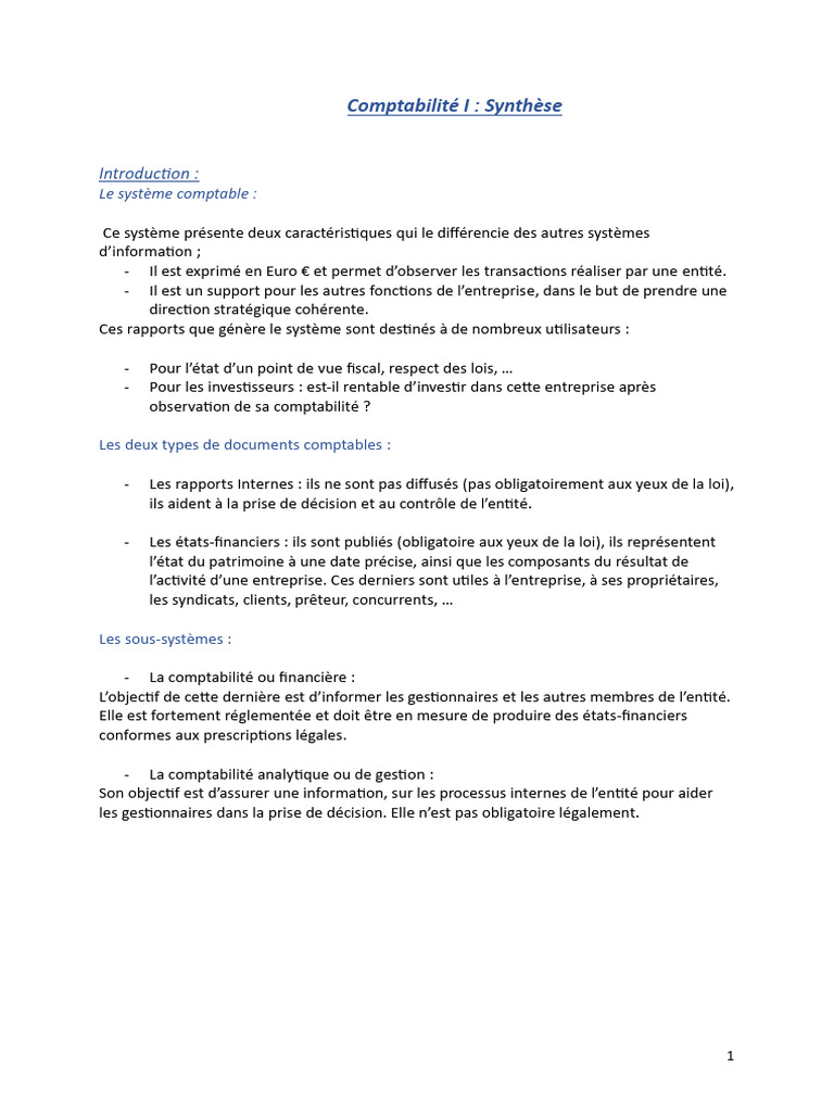 Synthèse Compta 1 | PDF