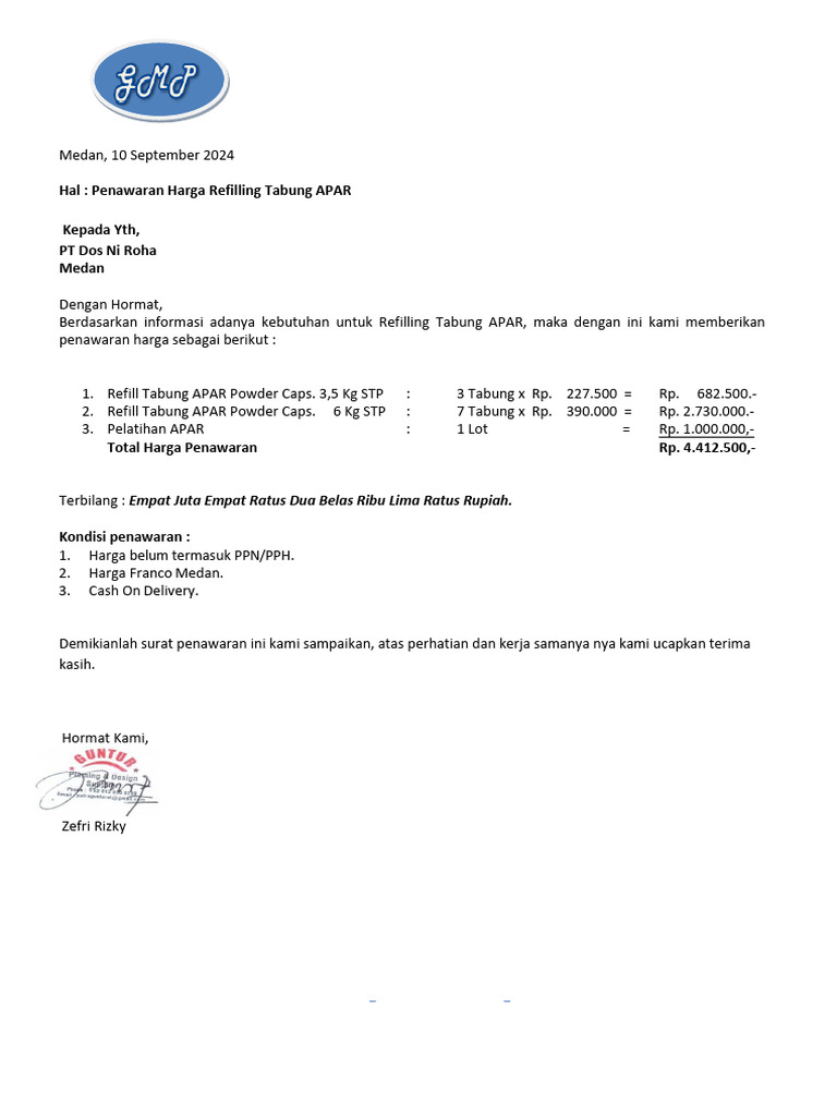 SPH Refilling Tabung APAR PT Dos Ni Roha (CV Guntur) September 2024 | PDF
