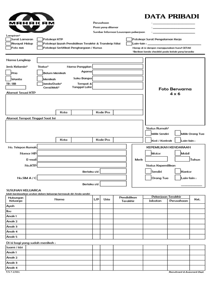 Form Lamaran Kerja Final-1 | PDF