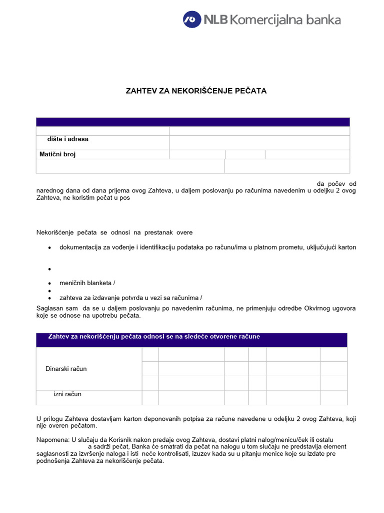 Zahtev Za Nekoriscenje Pecata | PDF