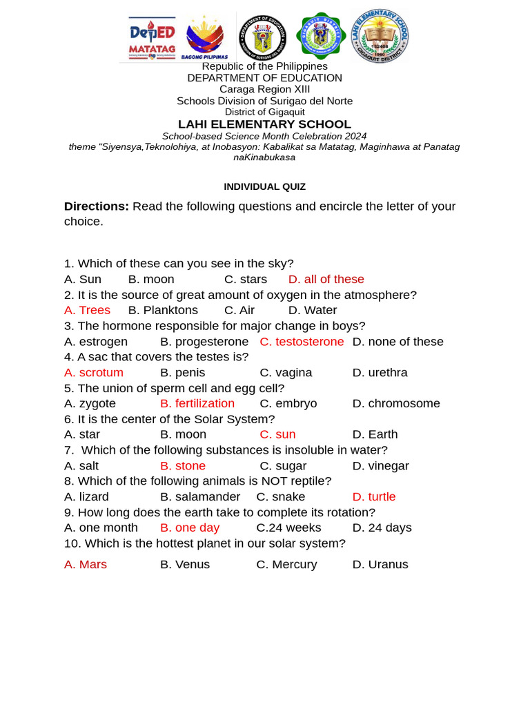 Science Month- qUIZ | PDF