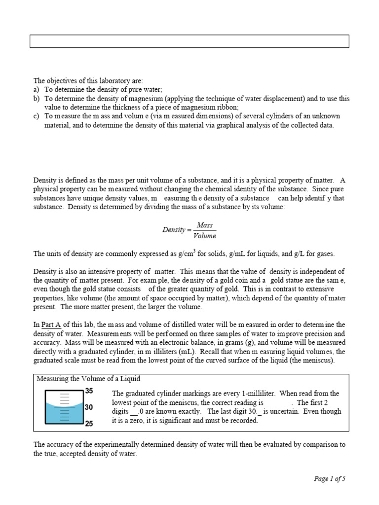 Lab 4 - Density of Solids and Liquids | PDF