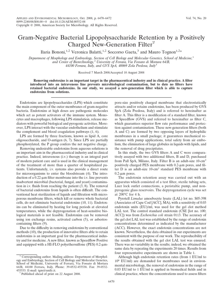Gram - Ve Bacterial Lipopolysacchride Retention by A Positively Charged ...