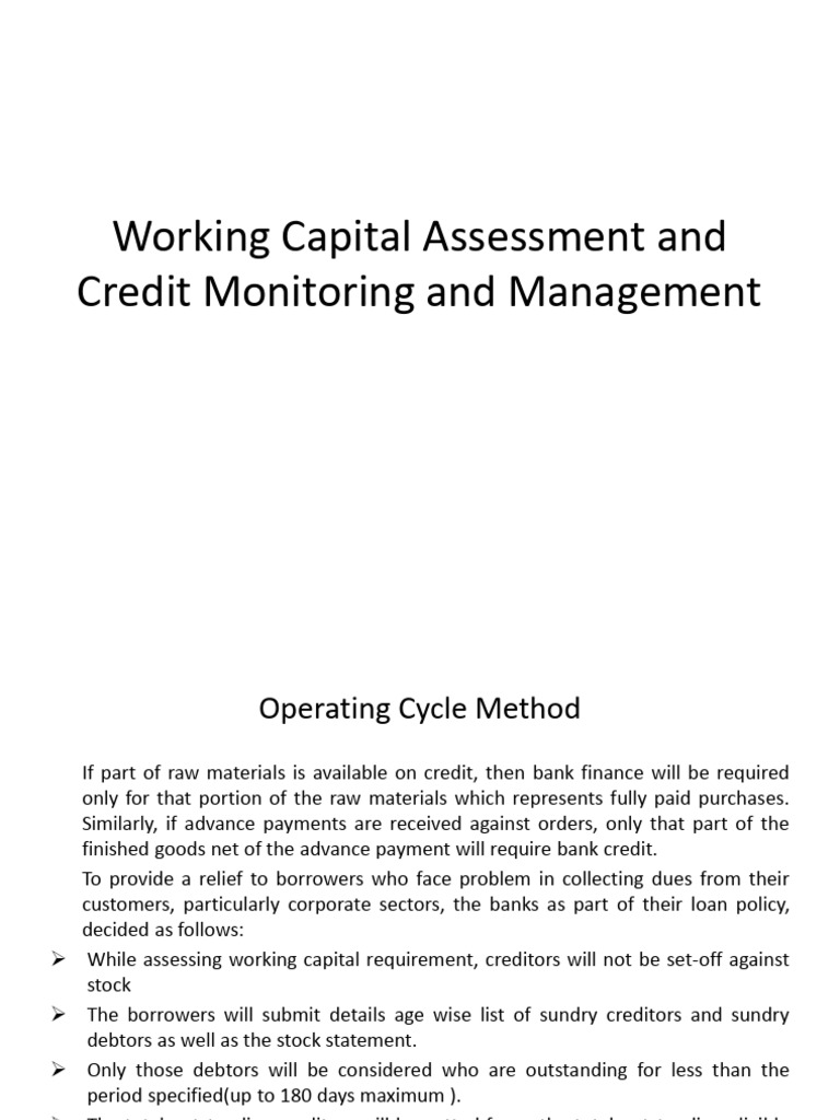 Working Capital Assessment | PDF