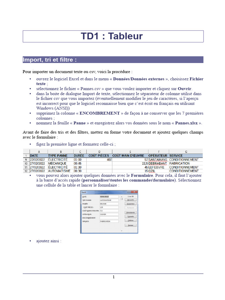 TD1 Utilisation Excel | PDF