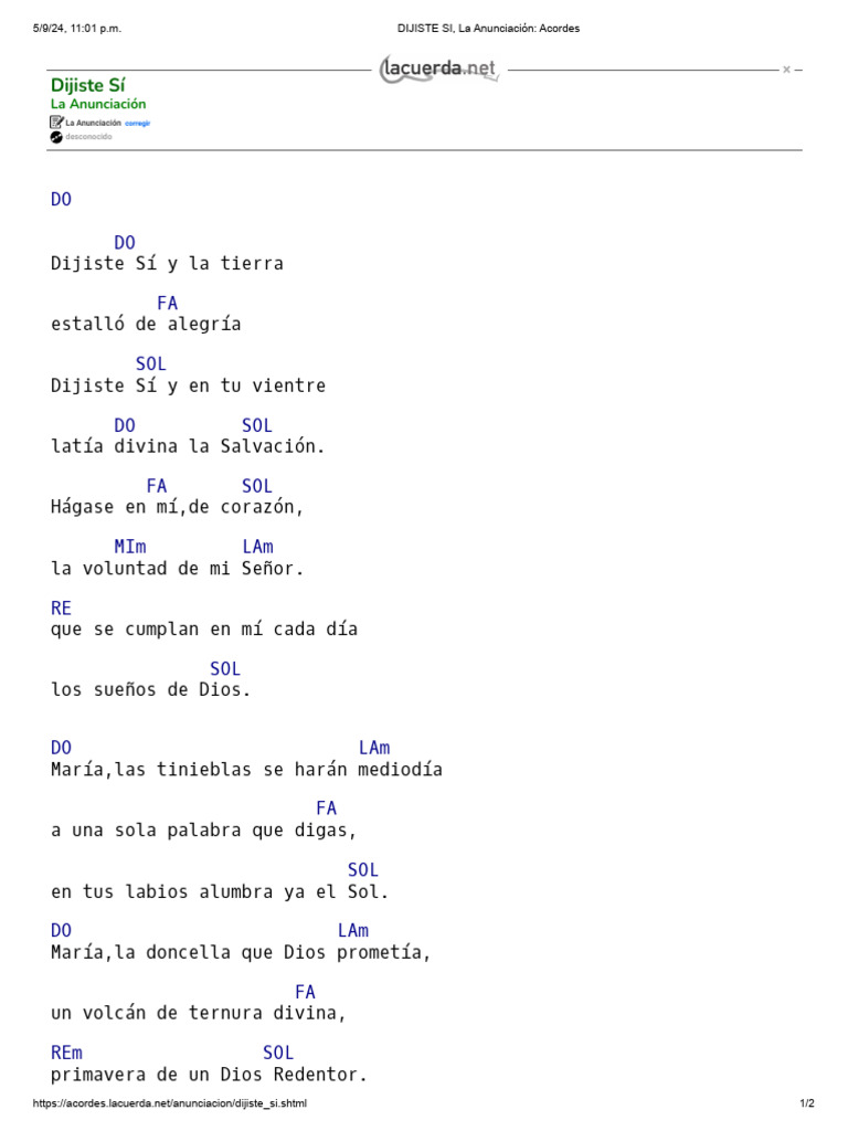 DIJISTE SI, La Anunciación_ Acordes | PDF