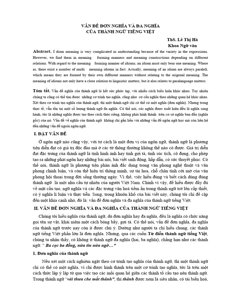 Van de Don Nghia Va Da Nghia Cua Thanh Ngu Tieng Viet (ThS. Le Thi Ha ...