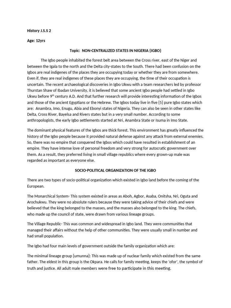 History Jss2 | PDF