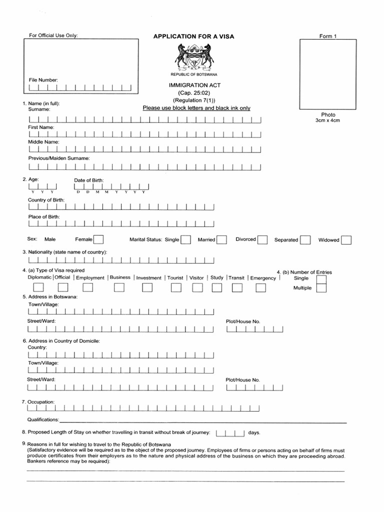 Botswana VISA APPLICATION FORM | PDF