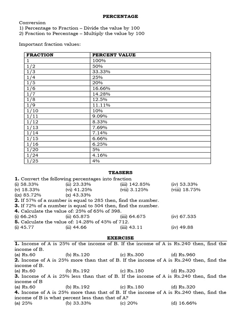 Percentage, Ratio & Average Combined | PDF