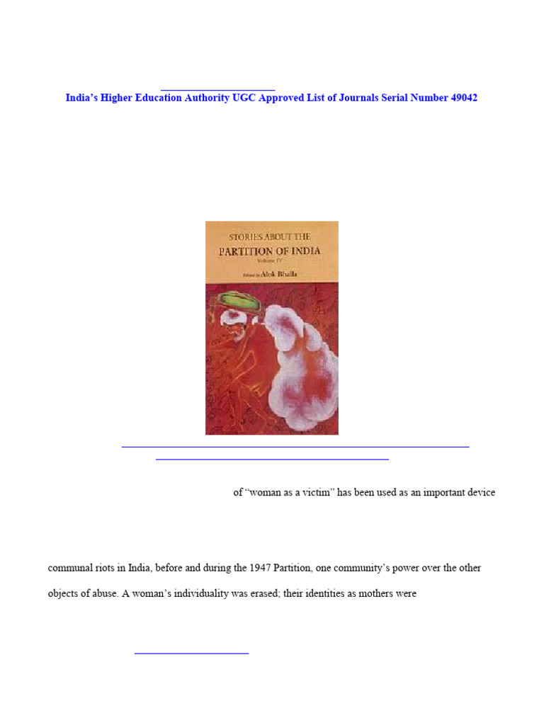 Confusion and Trauma Suffered by Women During Partition: A Study of ...