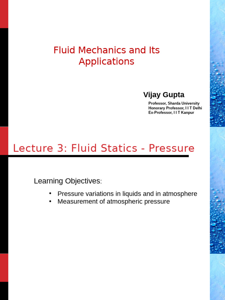 Fluid Statics - Pressure | PDF | Pressure | Pascal (Unit)