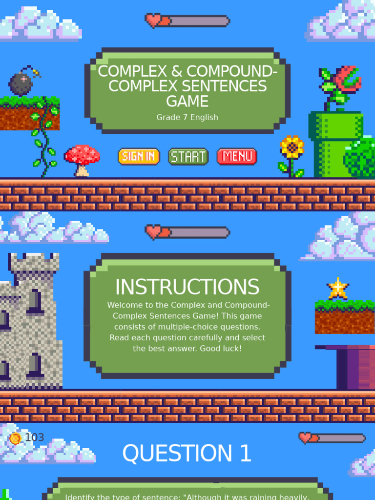 Complex and Compound-Complex Sentences Game Presentation in Blue and ...