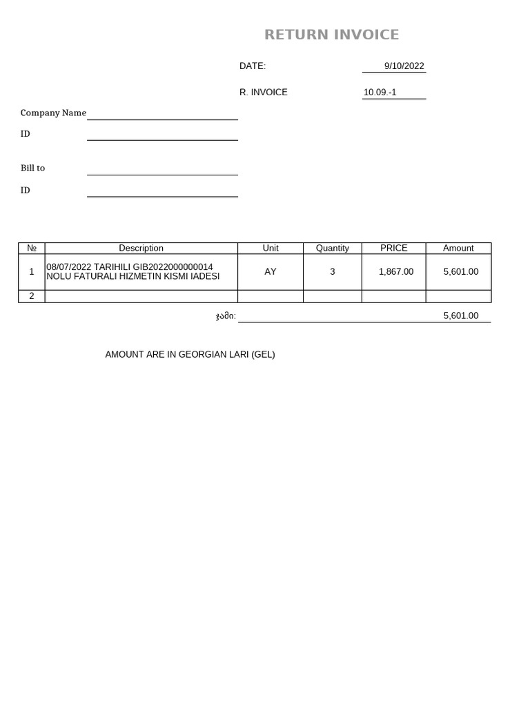 Return Invoice | PDF