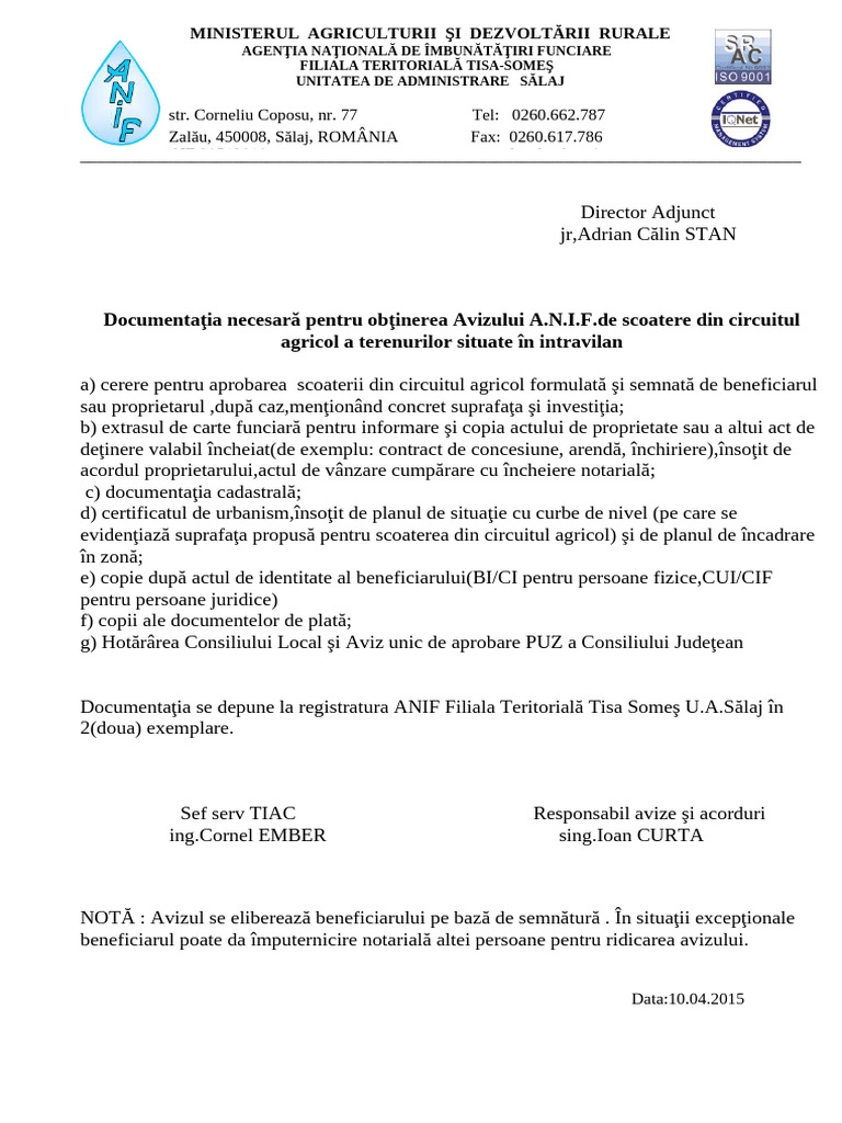 Continut DOSAR AVIZ Sca Intravilan | PDF
