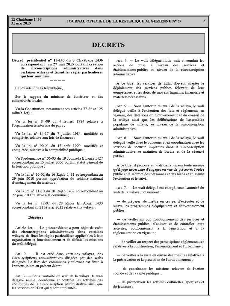 Decret de Création Des Nouvelle Wilayas | PDF