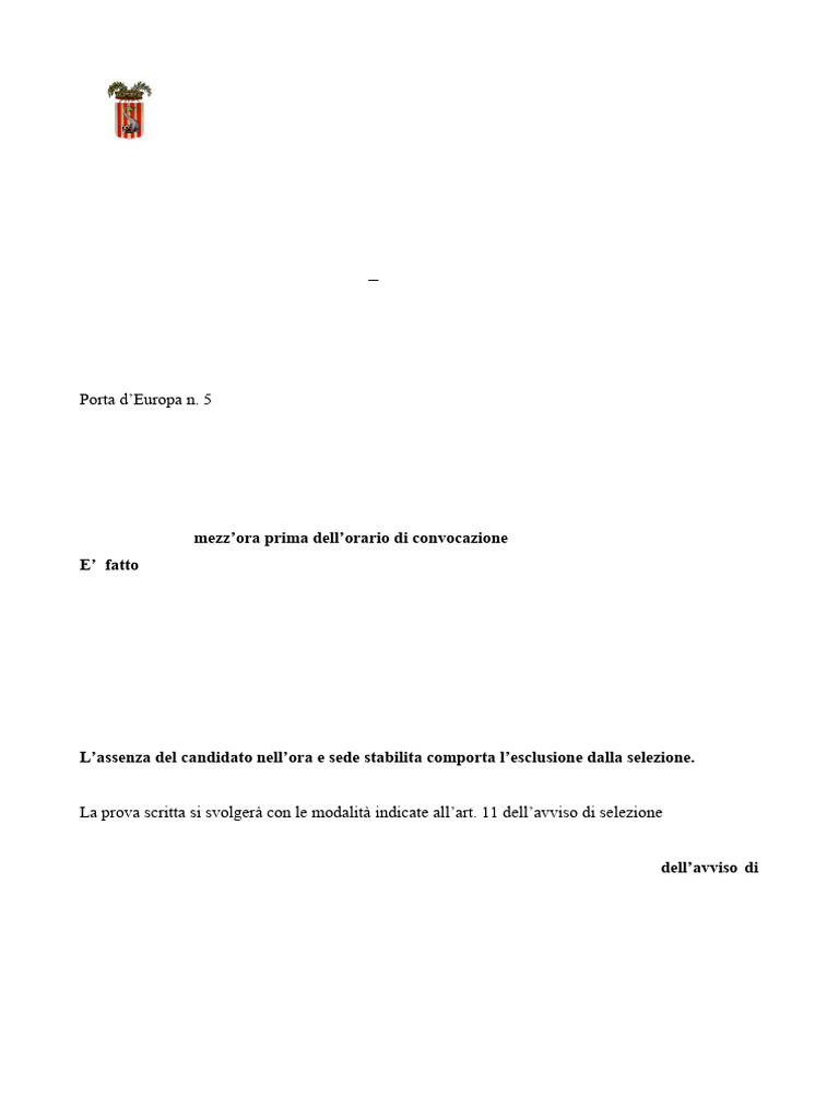 Avviso Ai Candidati Prova Scritta Collaboratore. | PDF