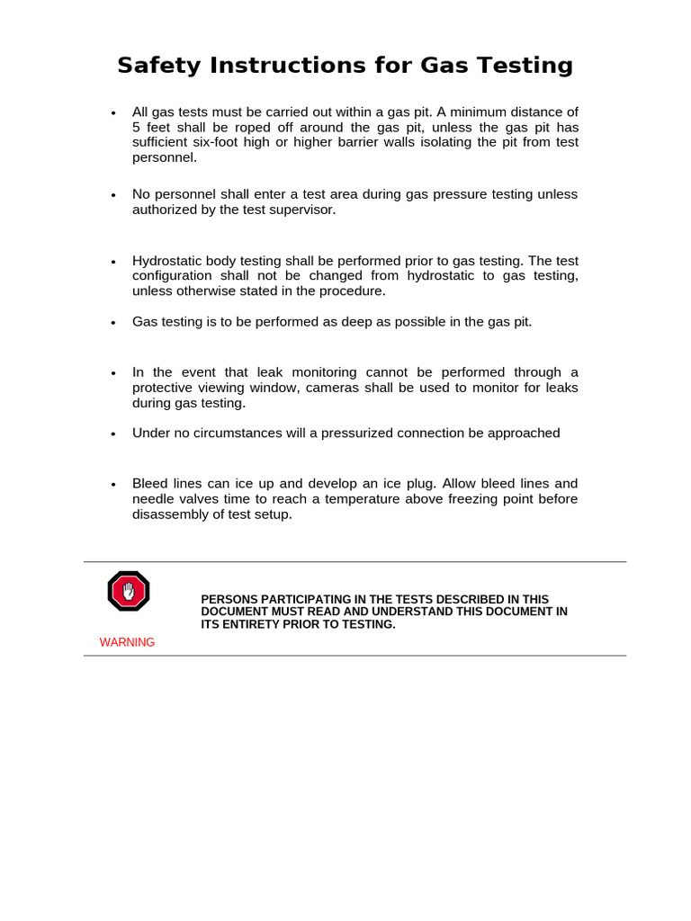 Safety Instructions For Gas Testing: Warning | PDF
