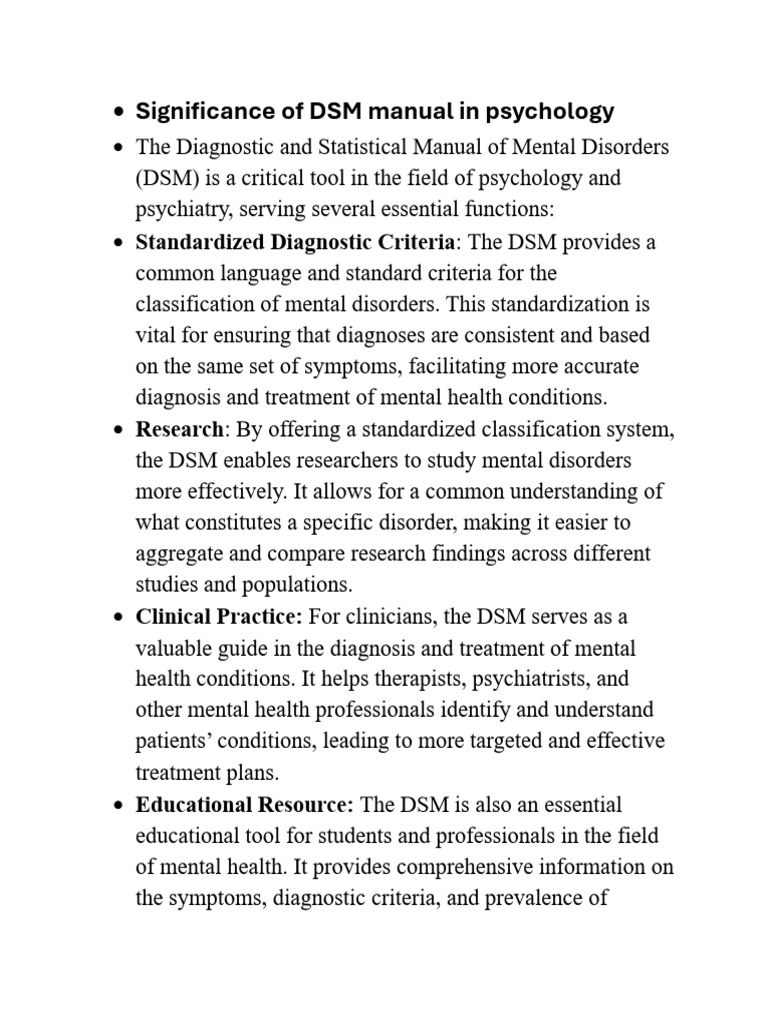 Significance of DSM, Diagnostic Features, Differential Diagnosis | PDF