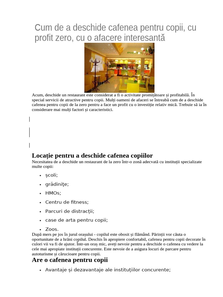 Cafenea Pentru Copii | PDF