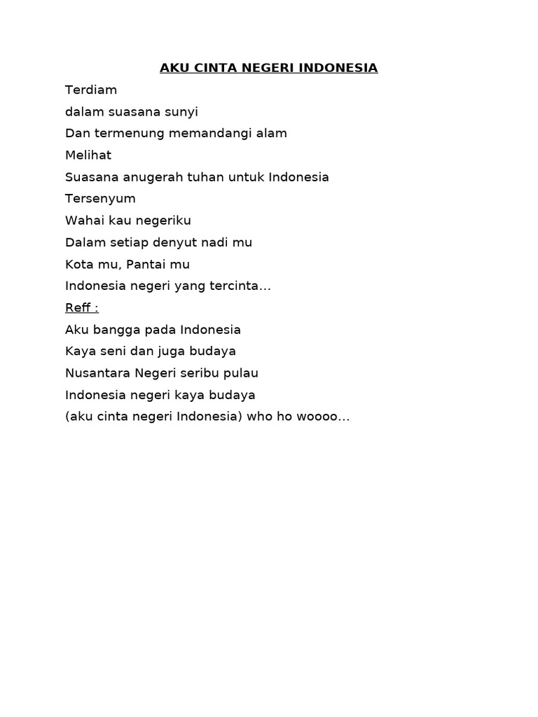 Lirik Lagu Aku Cinta Negeri Indonesia | PDF