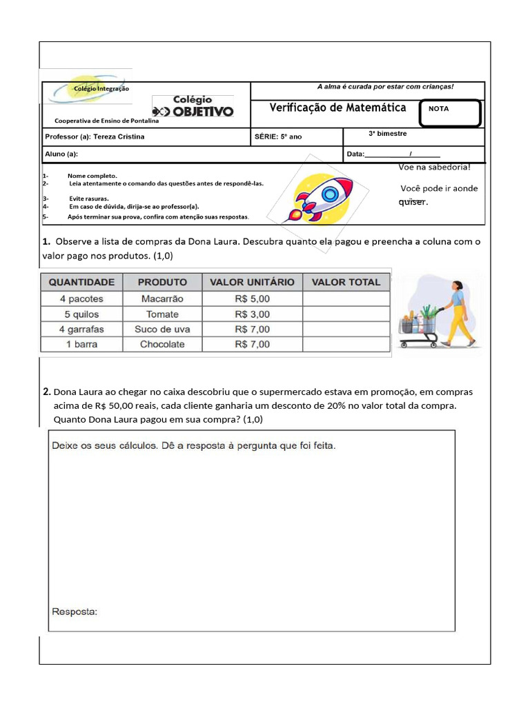 prova 5° ano 1 cópia | PDF