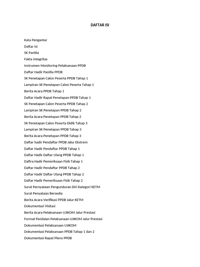 Daftar Isi PPDB | PDF