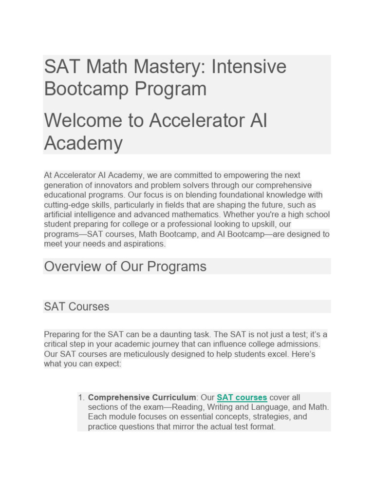 Sat Math Bootcamp Accelerator AI Academy | PDF | Sat | Mathematics