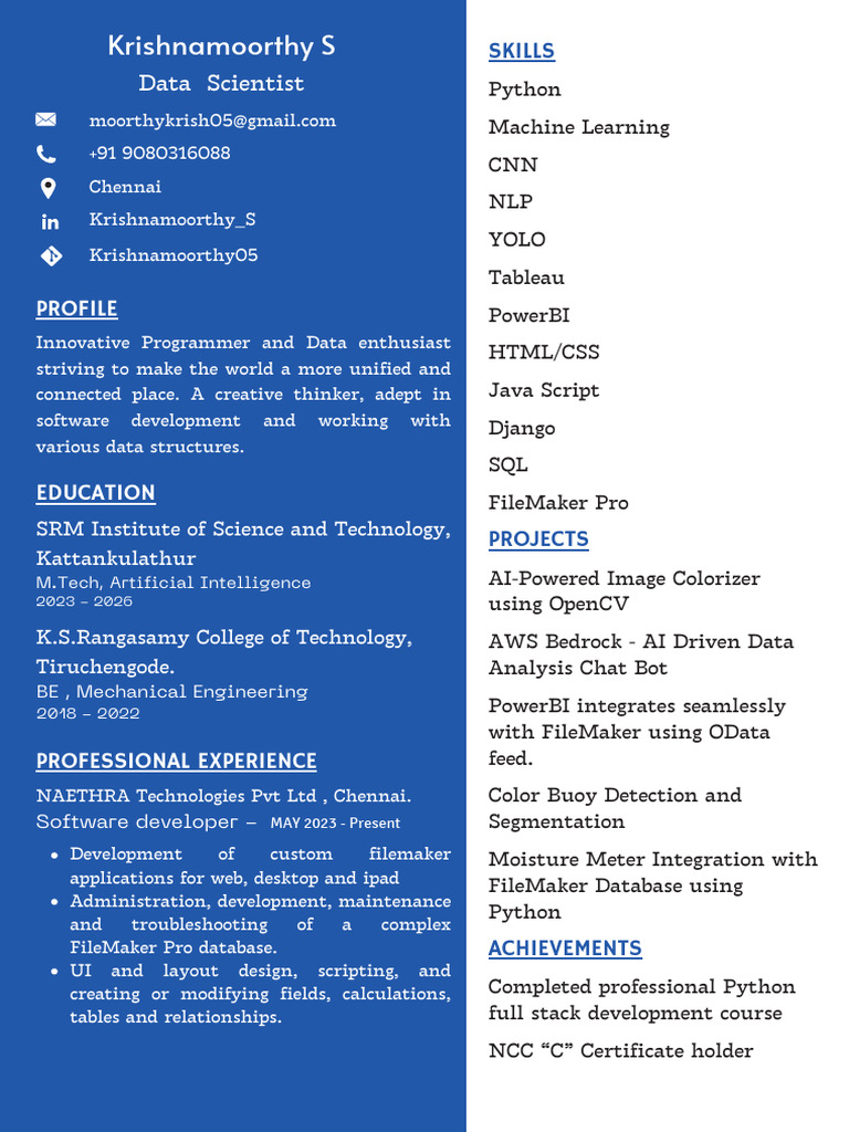 Krishnamoorthy S CV | PDF