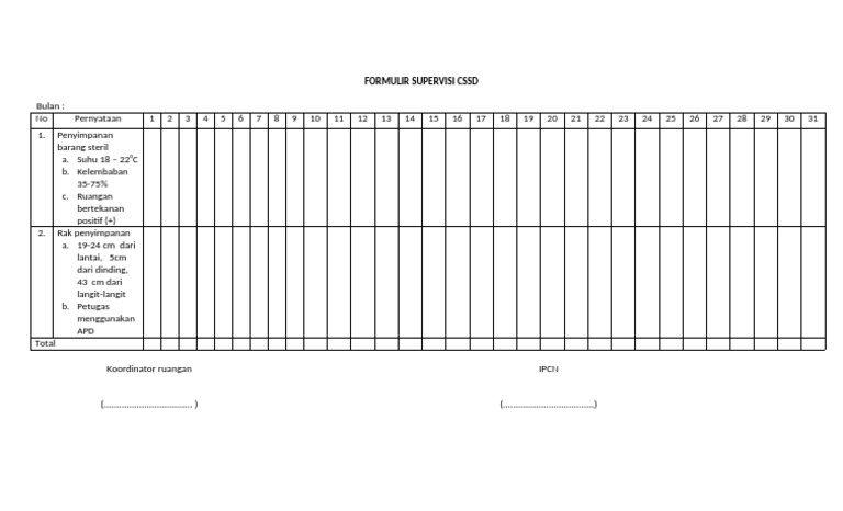 Form Supervisi CSSD Penyimpanan Alat Steril | PDF