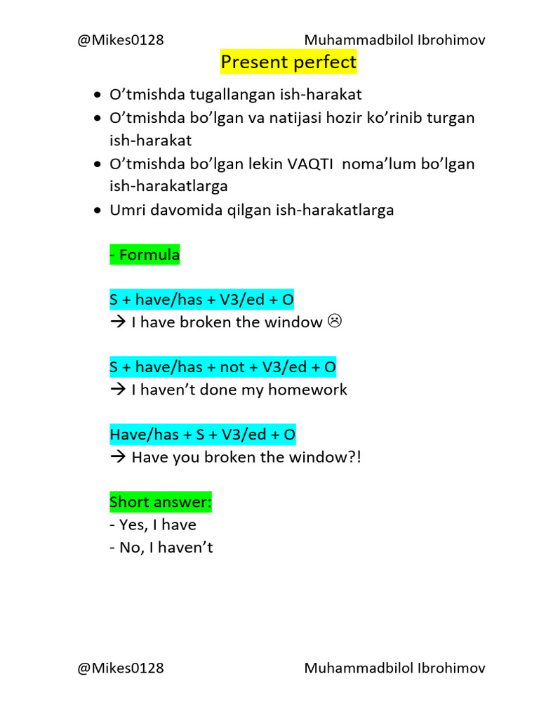 Present Perfect | PDF