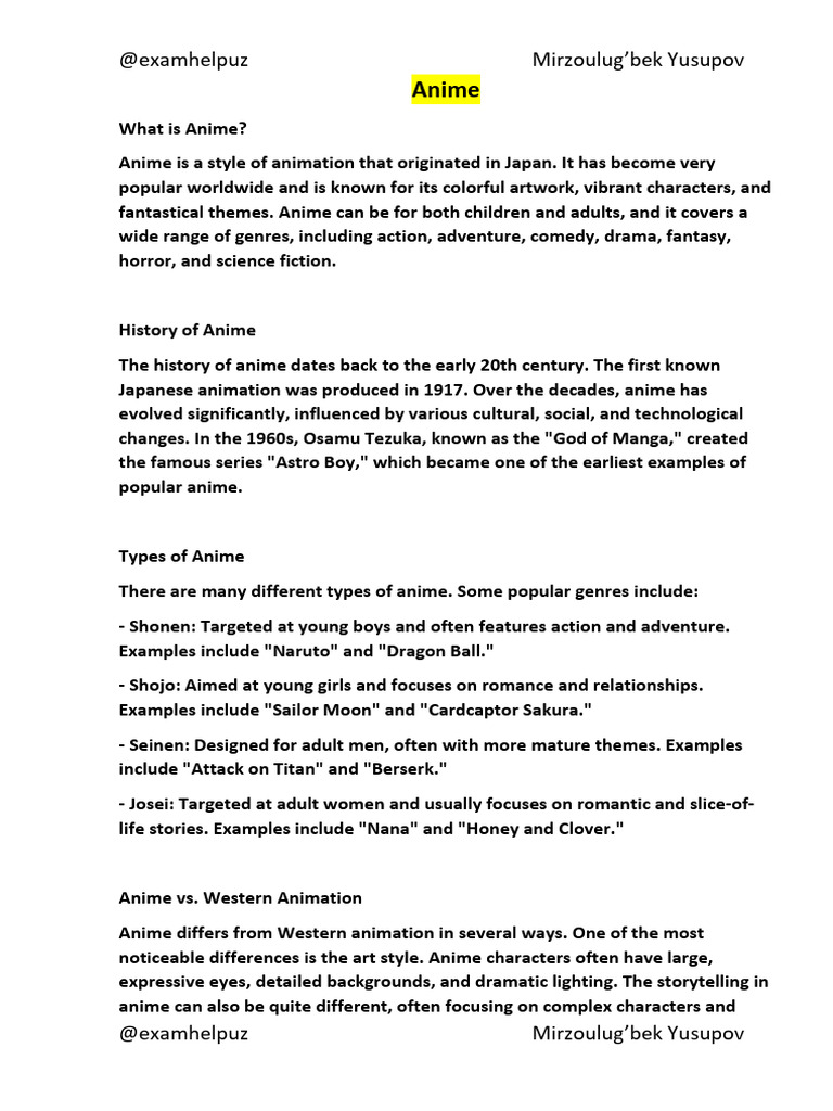 Reading Passage Anime | PDF