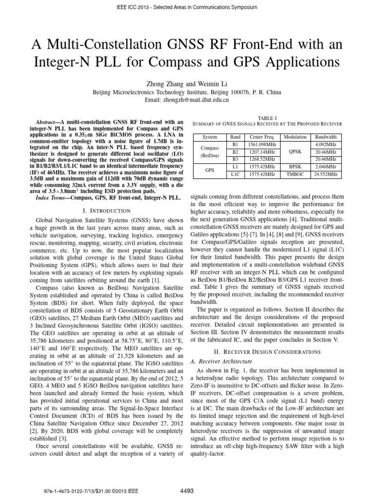 2013 Integer A Multi-Constellation GNSS RF Front-End With An Integer-N ...