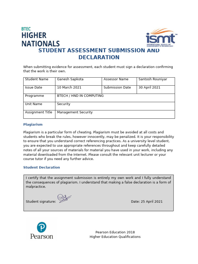 Student Declaration - Copy | PDF