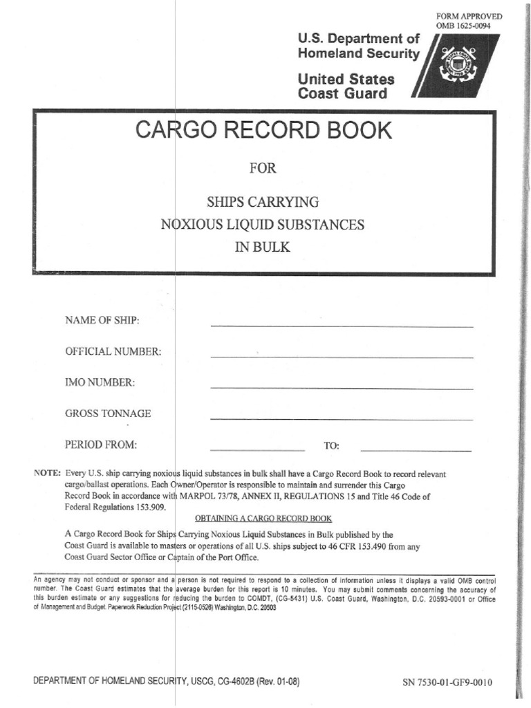 Cargo Record Book For Ships Carrying Noxious Liquid Subs | PDF