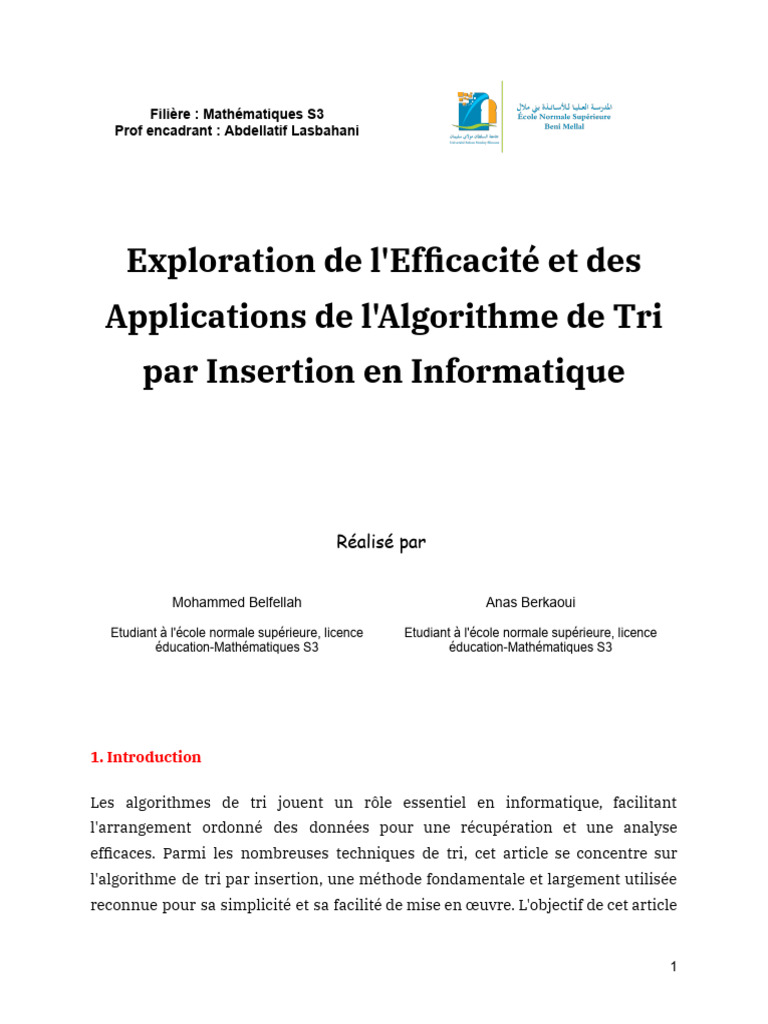 Algorithme de Tri Par Insertion (1) | PDF Algorithme de Tri Par Insertion (1) | PDF