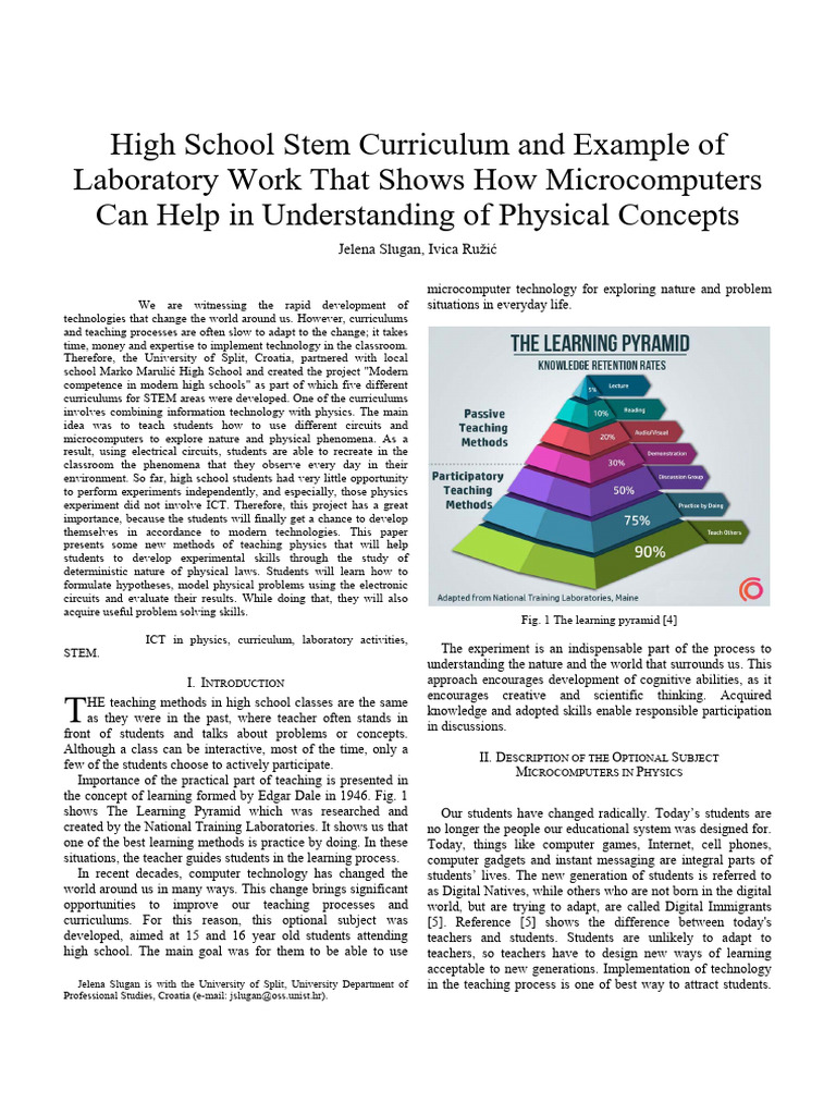 High School Stem Curriculum and Example of Laboratory Work That Shows ...