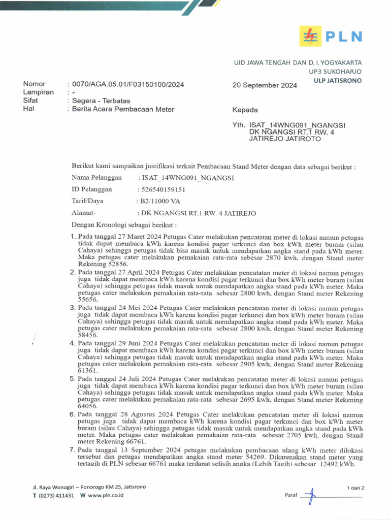 BA Justifikasi Pembacaan Meter | PDF