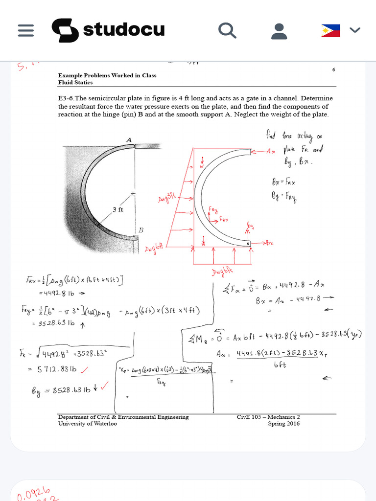 PDF - Lecture Notes - 6 Example Problems Worked in Class Fluid Statics ...