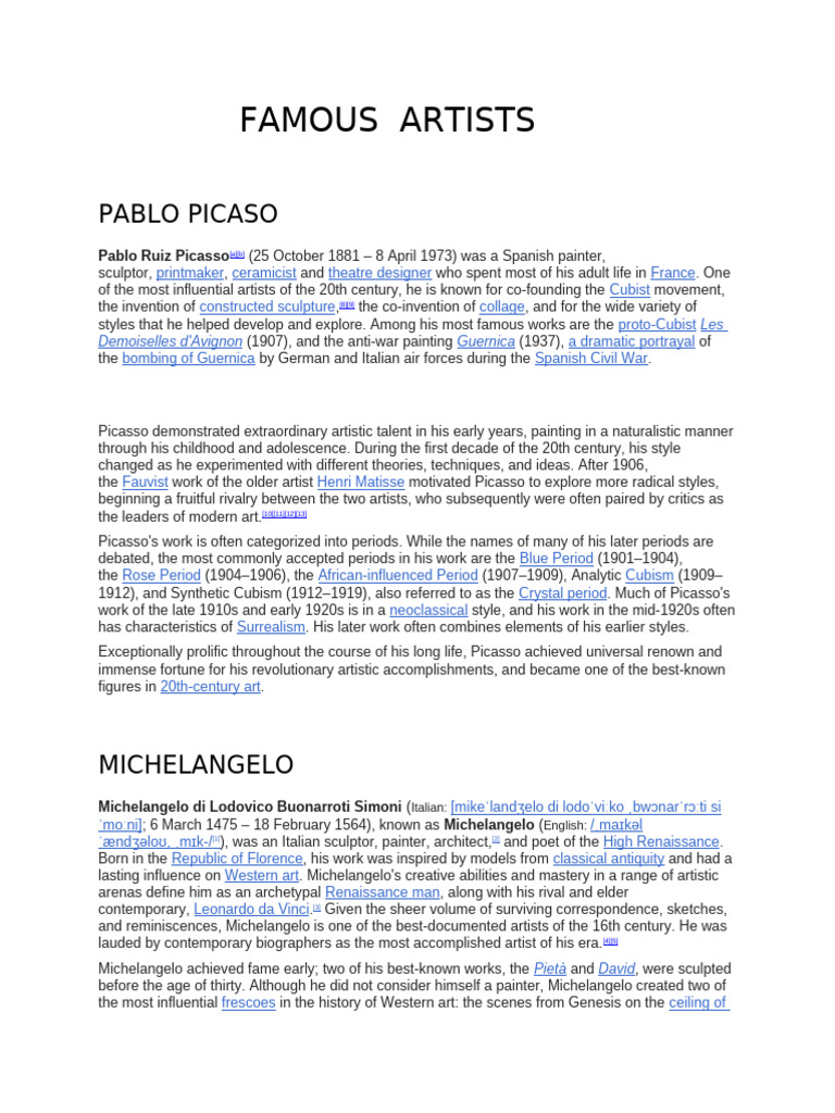 Famous Artists | PDF