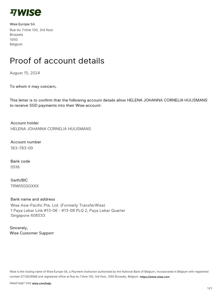 Account Details Proof SGD | PDF