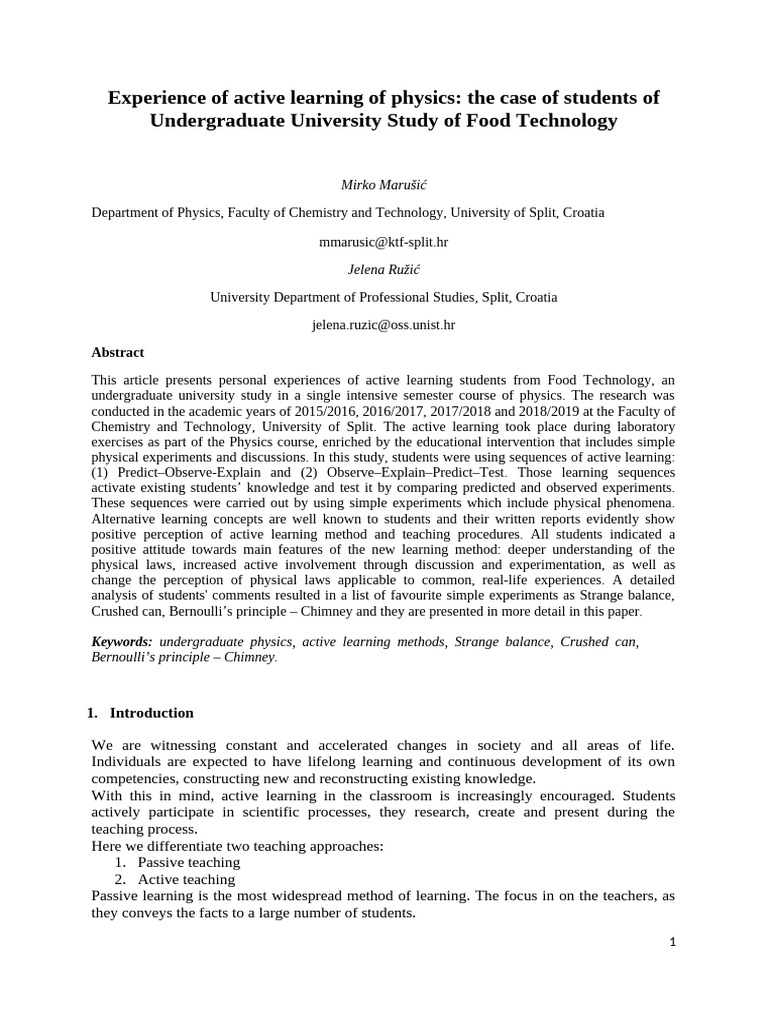 Experience of Active Learning of Physics The Case of Students of ...