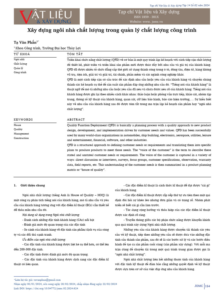 Xay Dung Ngoi Nha Chat Luong Trong Quan Ly Chat Luong Cong Trinh | PDF