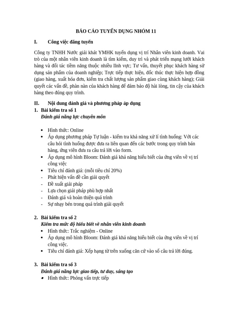 Báo Cáo Tuyển Dụng Nhóm 11 | PDF